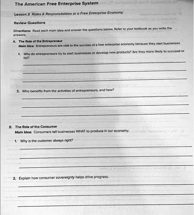 The American Free Enterprise System Lesson 2 Roles Responsibilities in ...