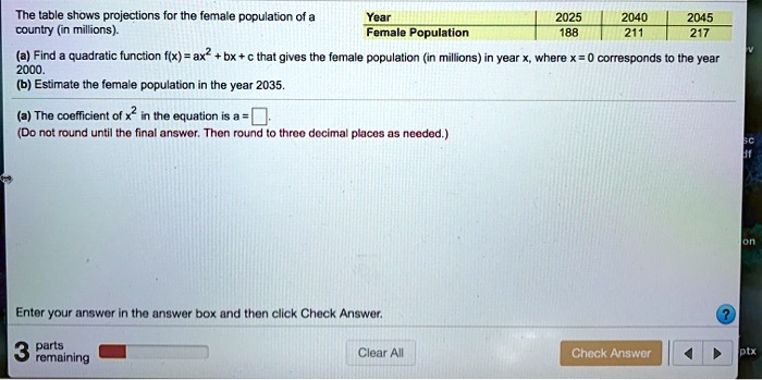 The table shows projections for the female population of a country (in ...