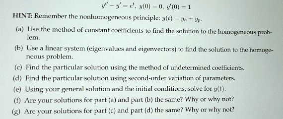 v c yu 0 0 hint remember the nonhomogeneous principle yt use the method of constant coeflicients ...