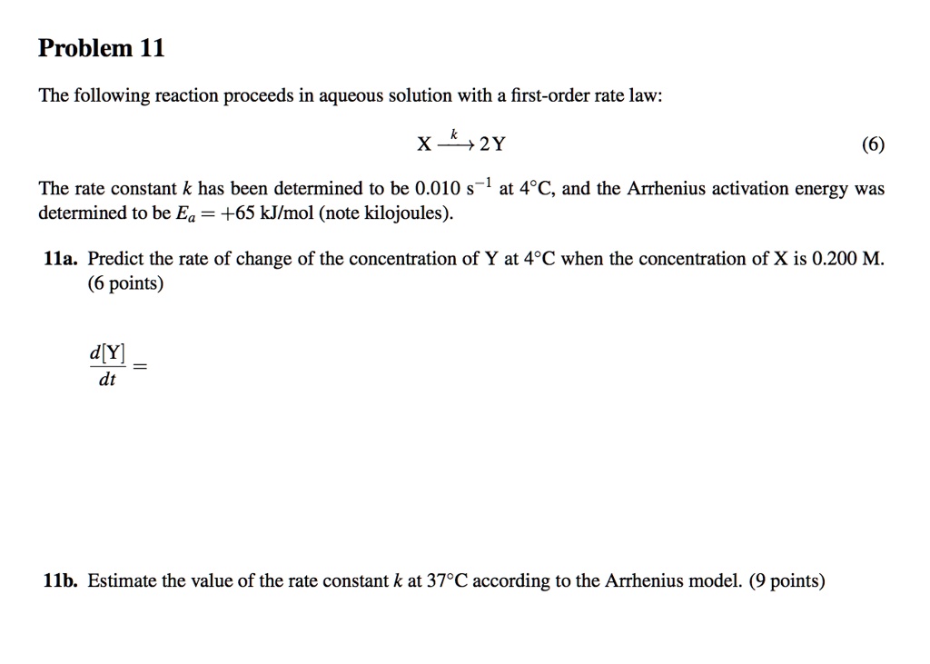 SOLVED: Problem I1 The following reaction proceeds in aqueous solution with a first-order rate ...