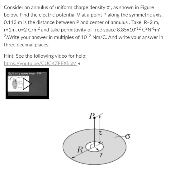 SOLVED: Consider an annulus of uniform charge density Î» as shown in ...