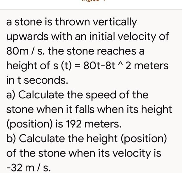 a stone is thrown vertically upwards with an initial velocity of 80m/s ...
