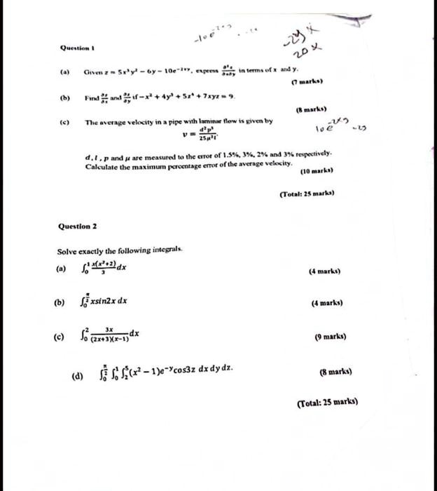 SOLVED: Texts: Can you calculate the two Q? Question 1 20x in terms of x and y (a) (b) Find and ...