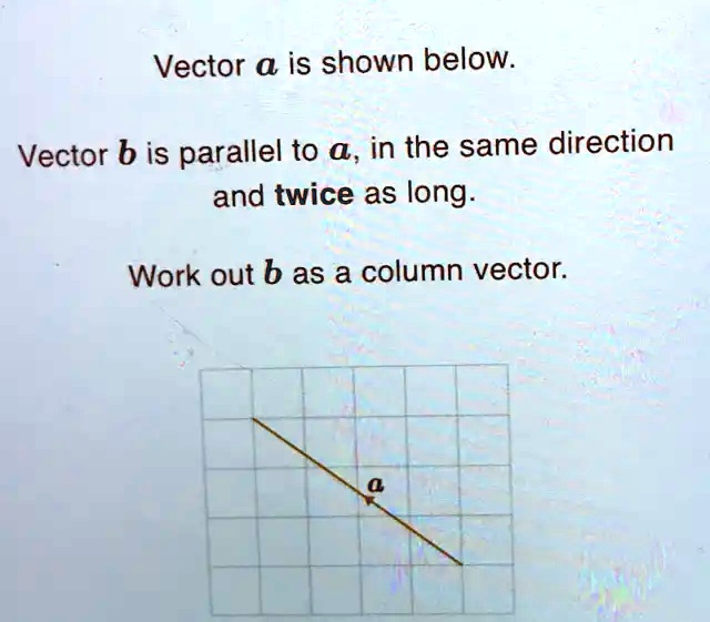SOLVED: Vector a is shown below: Vector b is parallel to @, in the same direction and twice as ...