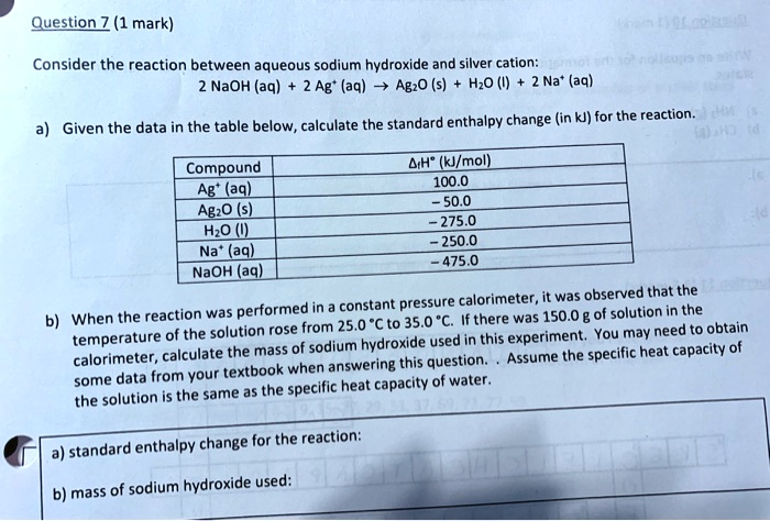 SOLVED: Consider the reaction between aqueous sodium hydroxide and ...