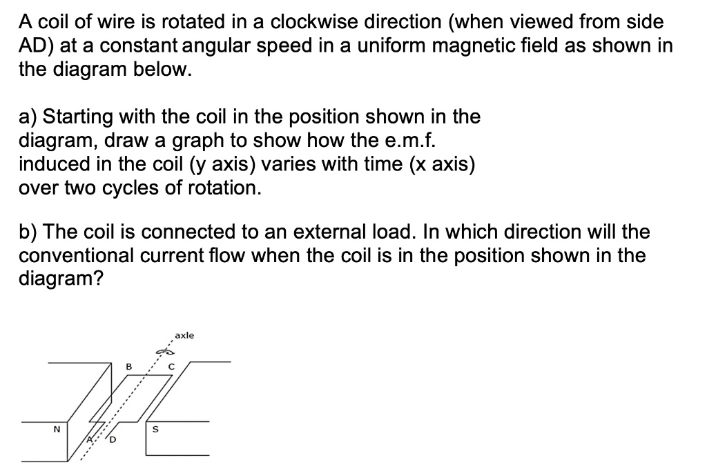 SOLVED: A coil of wire is rotated in a clockwise direction (when viewed from side AD) at a ...