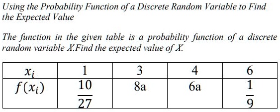 Using the Probability Function of a Discrete Random Variable to Find the Expected Value The ...