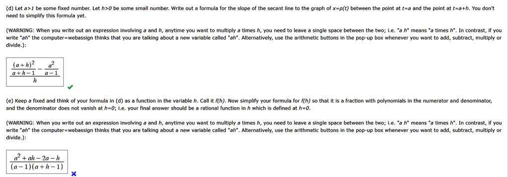 d let a1 be some fixed number let h0 be some small number write out tormula need simplily this ...