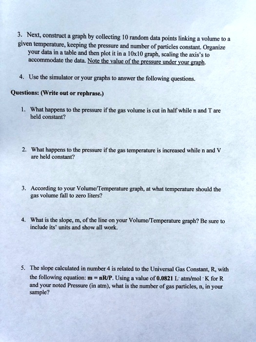 next construct graph by collecting 10 random data points linking volume 0 given temperature ...