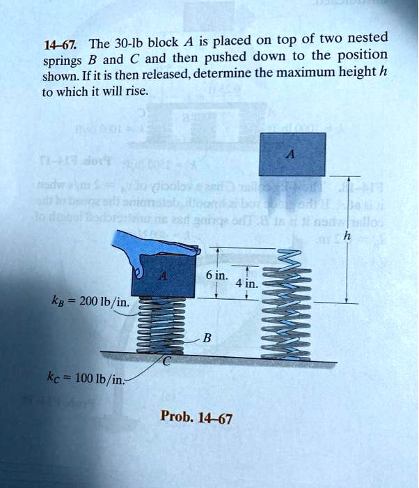 SOLVED: The back of the book says h = 133 in. 14-67. The 30-lb block A is placed on top of two ...