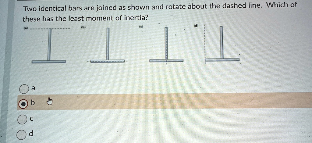 Two identical bars are joined as shown and rotate about the dashed line ...