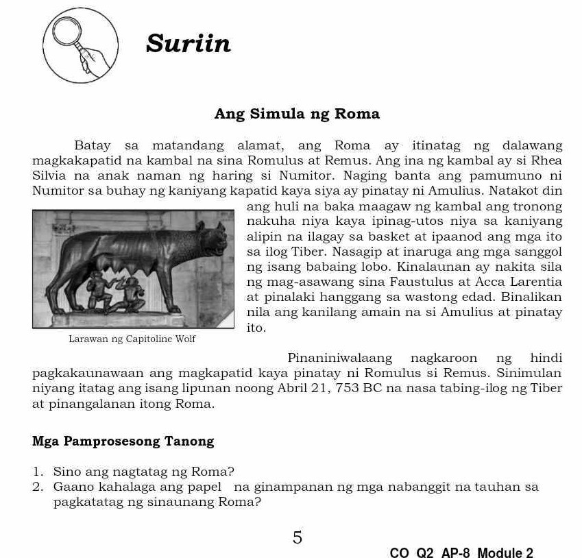 suriin ang simula ng roma batay sa matandang alamat ang roma ay ...