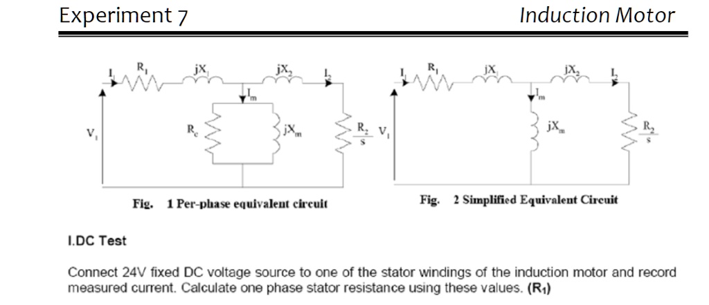 Experiment 7 Induction Motor R? jX? jX? I? V? R? jX? R? /s Fig. 1 Per ...