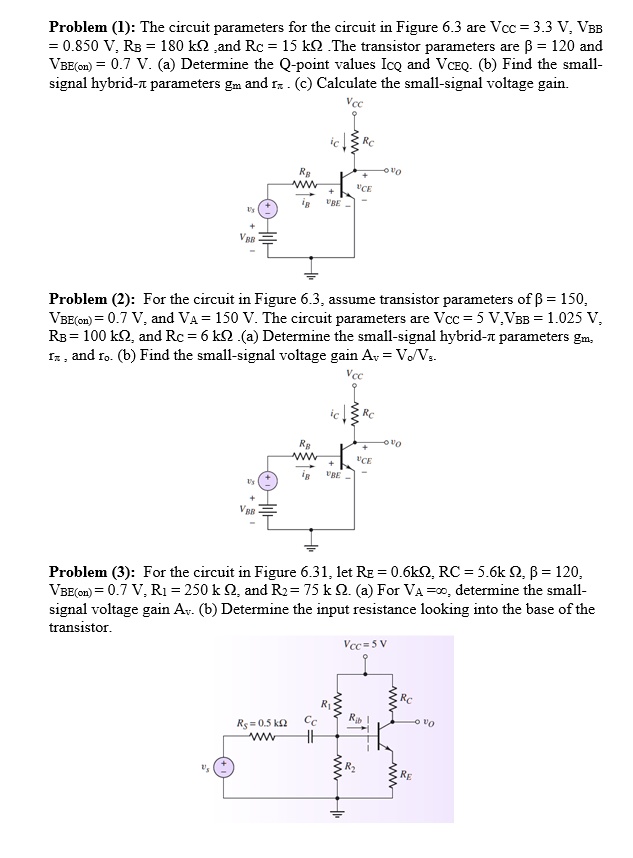 Problem (1): The circuit parameters for the circuit in Figure 6.3 are Vcc = 3.3 V, VBB = 0.850 V ...