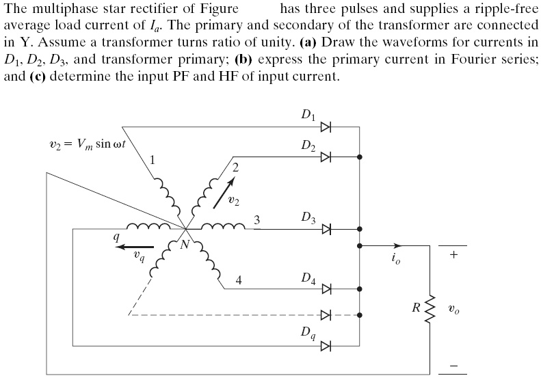 The multiphase star rectifier of Figure has three pulses and supplies a ...