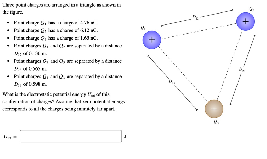 SOLVED: Three point charges are arranged in a triangle as shown in the figure Point charge Q1 ...