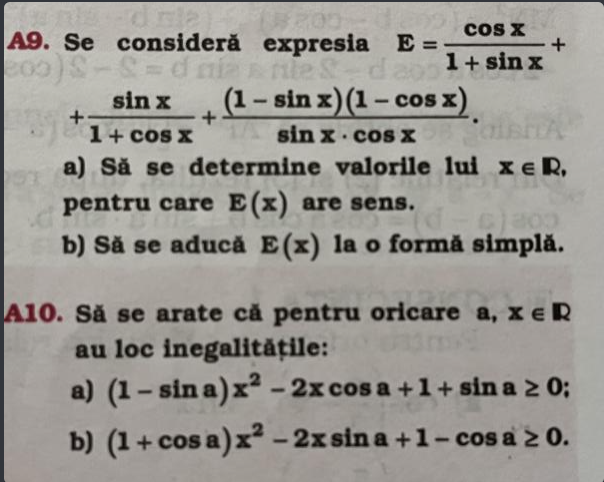A9. Se consider? expresia E=(cos x)/(1+sin x)+ +(sin x)/(1+cos x)+((1 ...