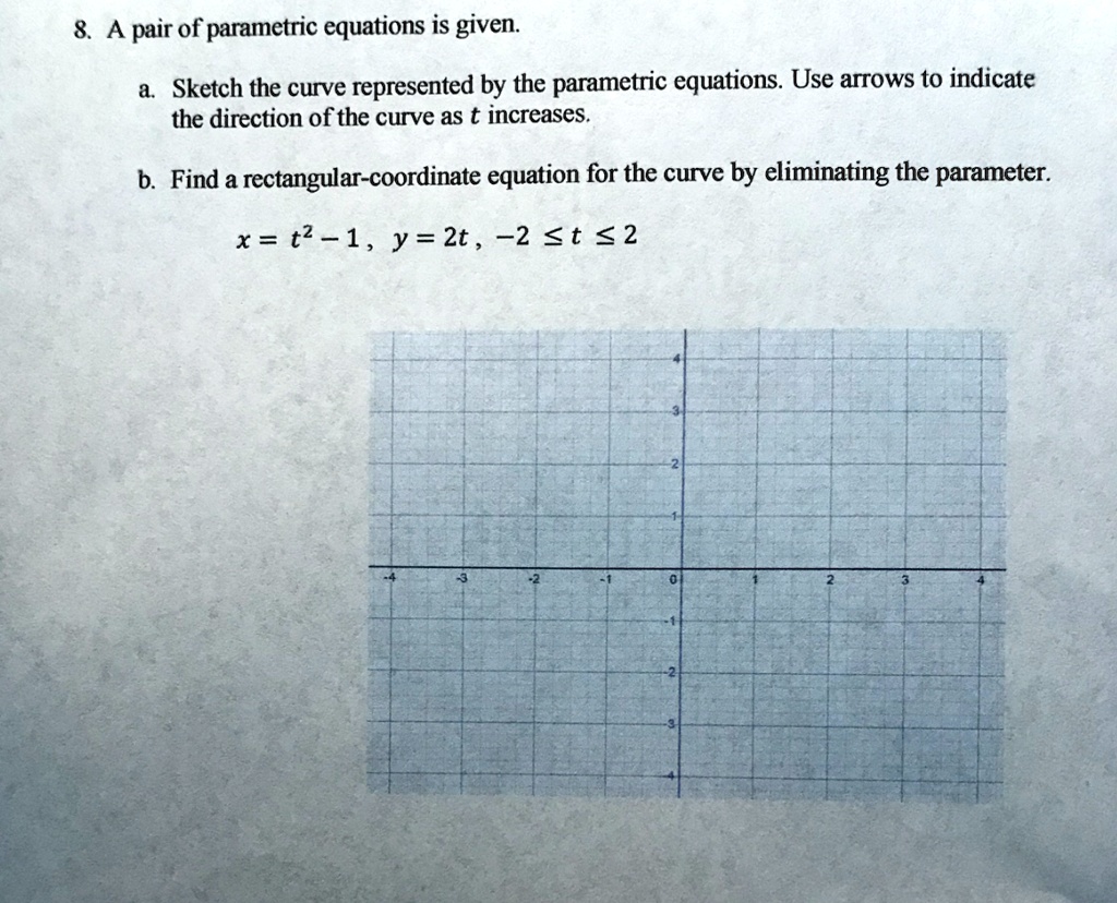 SOLVED: 8 A pair . of parametric equations is given: Sketch the curve represented by the ...