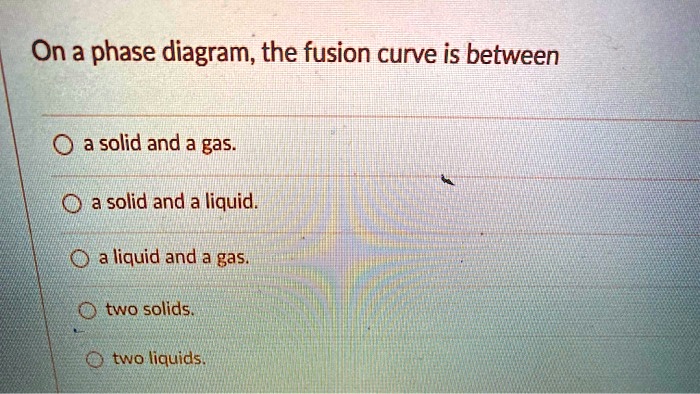 SOLVED: On a phase diagram, the fusion curve is between a solid and a ...