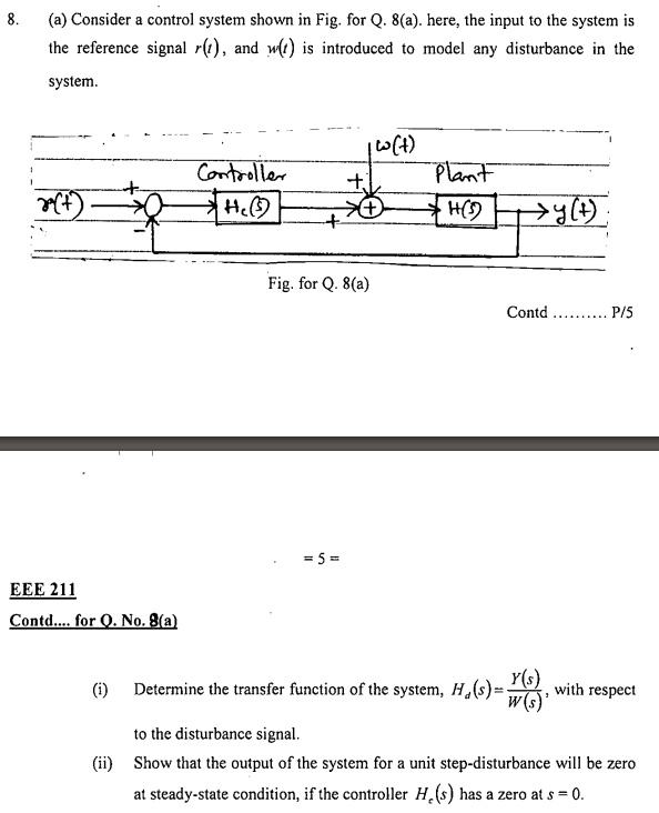 SOLVED: Texts: 8 @ Consider a control system shown in Fig. for Q.8a ...