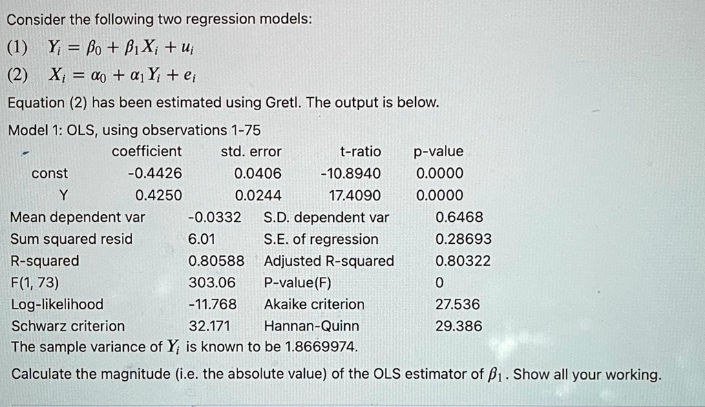 consider the following two regression models yi bo bxi ui 2 xi q0 01y ei equation 2 has been ...