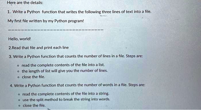 SOLVED: Here are the details: 1. Write a Python function that writes ...