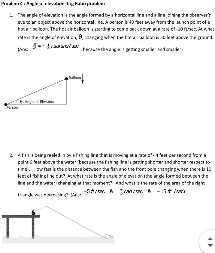 SOLVED: Problem 4: Angle of Elevation - Trig Ratio Problem The angle of ...