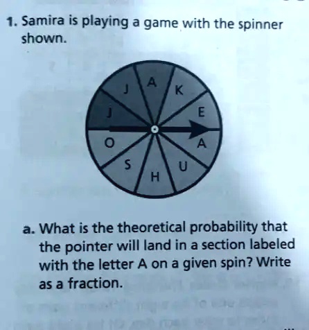 SOLVED: 1. Samira is playing a game with the spinner shown: What is the theoretical probability ...
