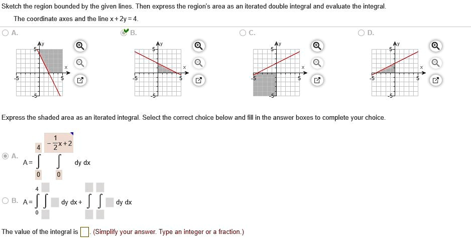 SOLVED: Sketch the region bounded by the given lines. Then express the ...