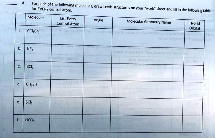 SOLVED: For each of the following molecules, draw Lewis for EVERY ...