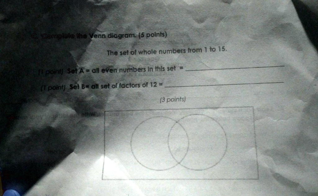 C. Complete the Venn diagram. (5 points) The set of whole numbers from ...