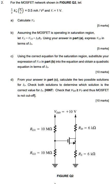 SOLVED: For the MOSFET network shown in FIGURE 02, let: k = 5 Ã— 10^(-5 ...