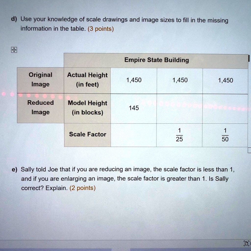 SOLVED: 'd) Use your knowledge of scale drawings and image sizes to ...
