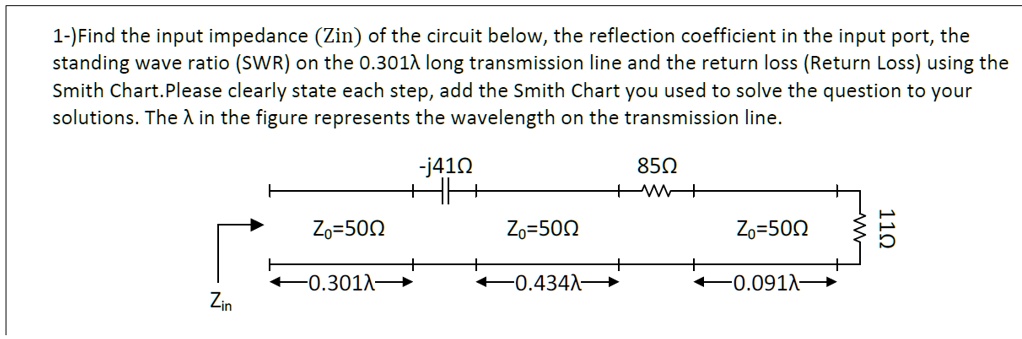 SOLVED: Find the input impedance (Zin) of the circuit below, the reflection coefficient in the ...