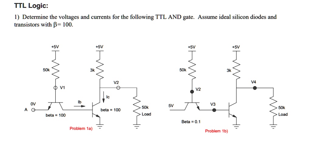 SOLVED: TTL Logic: 1) Determine the voltages and currents for the ...