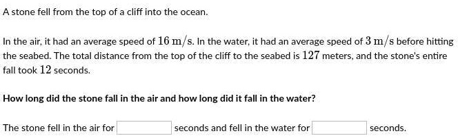 SOLVED: "a stone fell from the top of a cliff into the ocean. A stone ...