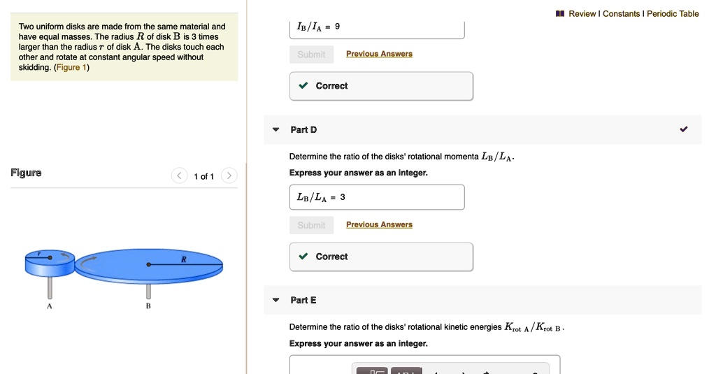 SOLVED:Review Constants Periodic Table Two uniform disks are made Irom the same material and ...