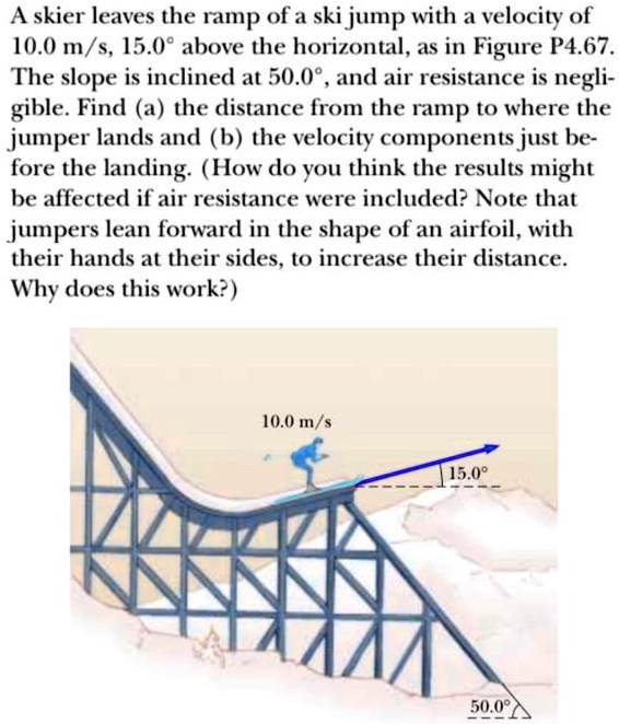 SOLVED: A skier leaves the ramp ofa ski jump with a velocity of 10.0 m ...
