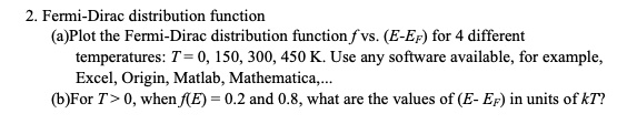 Solved 2 Fermi Dirac Distribution Function Aplot The Fermi Dirac Distribution Function Fvs E
