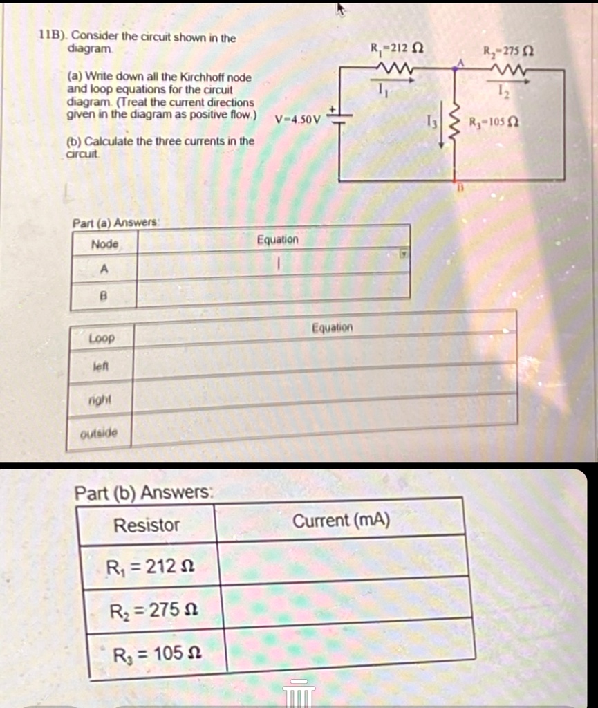 11b consider the circuit shown in the diagram a write down all the kirchhoff node and loop ...