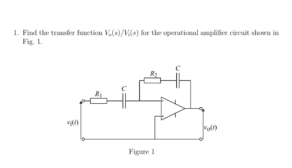 SOLVED: Find the transfer function V(s)/V(s) for the operational amplifier circuit shown in Fig ...