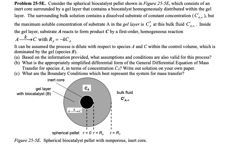Problem 25-5E. Consider the spherical biocatalyst pellet shown in ...