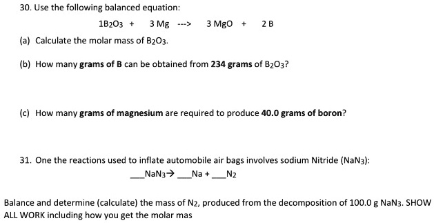 VIDEO solution: 30. Use the following balanced equation: 1B2O3 + 3Mg â ...