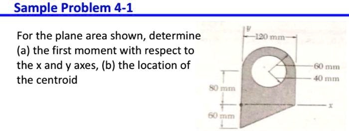 Sample Problem 4-1 For the plane area shown, determine (a) the first moment with respect to the ...