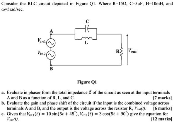 consider the rlc circuit depicted in figure q1 where r 150 c suf h omh and sradsec vin vout ...