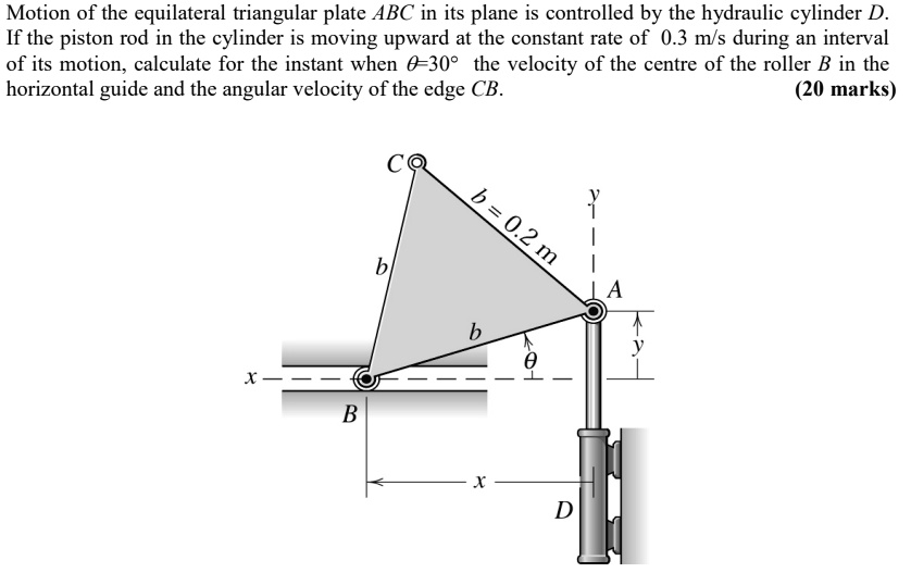 SOLVED: The motion of the equilateral triangular plate ABC in its plane is controlled by the ...