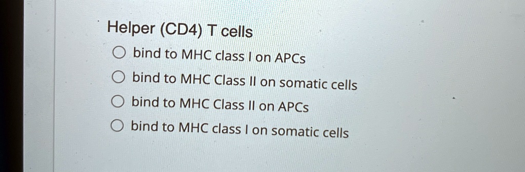 helper cd4 t cells bind to mhc class i on apcs bind to mhc class ii on ...
