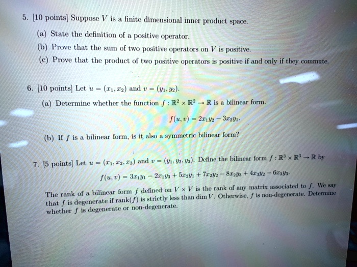 10 points suppose v is finite dimensional inner product space state the ...
