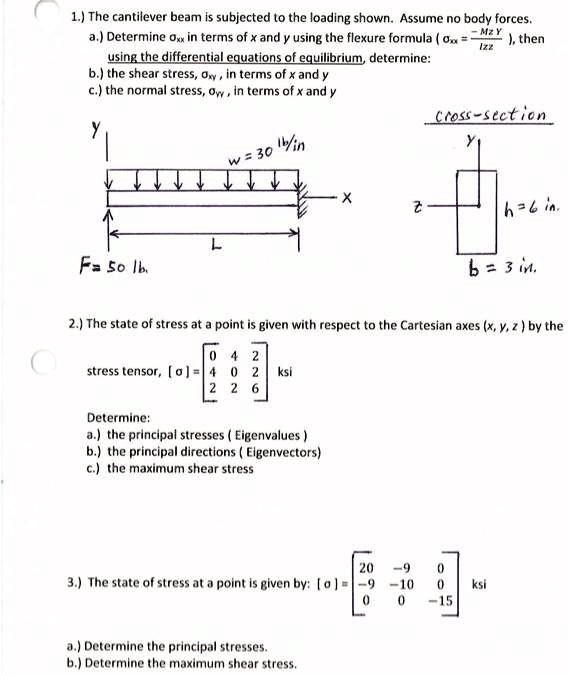1.) The cantilever beam is subjected to the loading shown. Assume no ...
