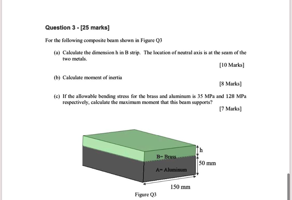 SOLVED: Question 3 -[25 marks] For the following composite beam shown in Figure Q3 a Calculate ...